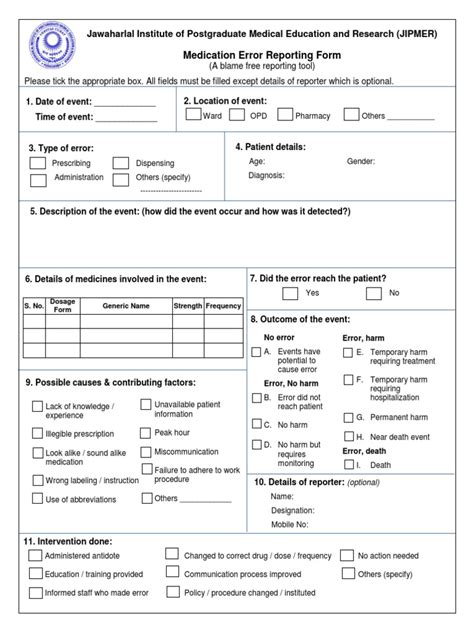Medication Error Reporting Form Pdf Medical Error Medical Prescription