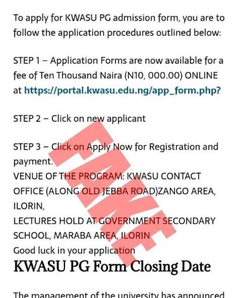 Kwasu Issues Disclaimer On Fraudulent Postgraduate Admission