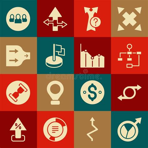 Set Financial Growth Arrow Hierarchy Organogram Chart Flag Project