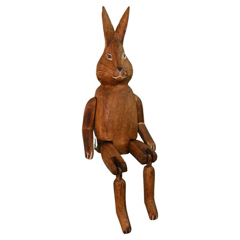 Japanese Folk Art Articulating Hand Carved Wood Rabbit At 1stdibs