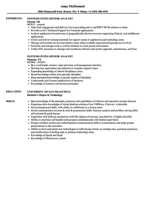 Systems Integ Senior Analyst Resume Samples Velvet Jobs