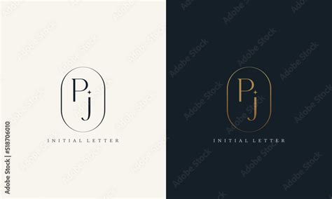 Premium Pj Logo Monogram With Gold Circle Frame Luxury Initials Design