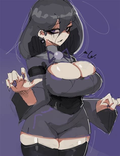 Rule 34 1girls Absurdres Alternate Breast Size Bags Under Eyes Black Eyeliner Black Hair Black