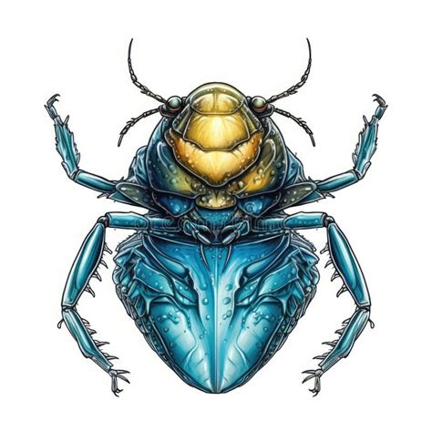 Blue And Yellow Bug On White Background Stock Illustration