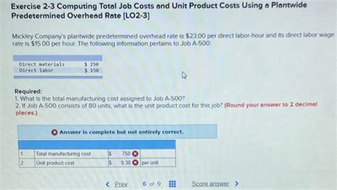 Solved Exercise 2 3 Computing Total Job Costs And Unit