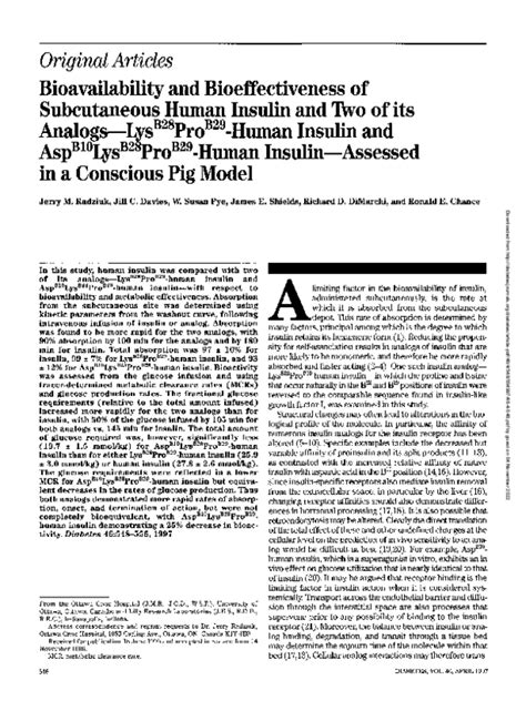 Pdf Bioavailability And Bioeffectiveness Of Subcutaneous Human Insulin And Two Of Its Analogs