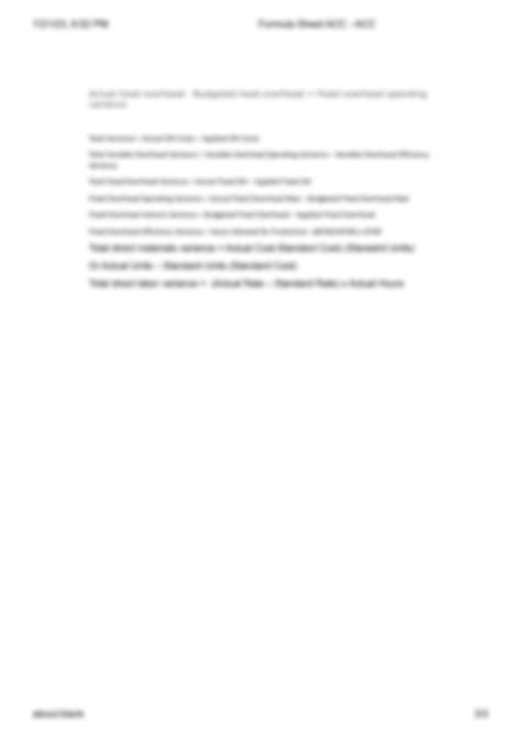 Solution Formula Sheet Acc Understanding Cost Accounting Formulas And Variance Analysis A