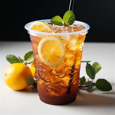 Premium Ai Image Photo Fresh Ice Tea In Plastic Glass