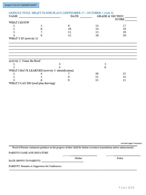 Answer Sheet Q1 W3 Draft Floor Plans Pdf
