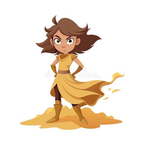 Strong Cartoon Girl Hero Standing Defiantly On Sand Stock Vector Illustration Of Isolated