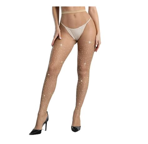 Rhinestone Decorated Fishnet Stockings Nude Color Grandeur Global