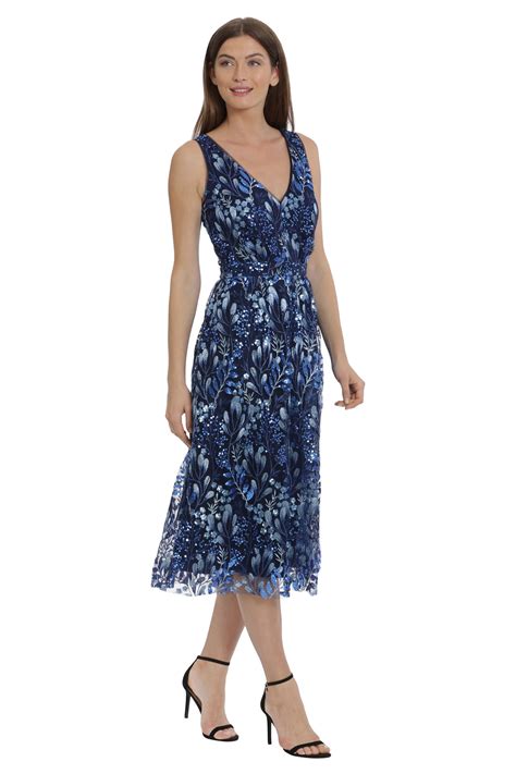 V Neck Midi Cocktail Dress Blue V Neck Lined Midi Dress Dressy Blue