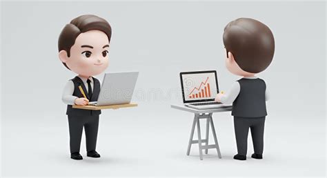 Two Chibi Economists Collaborating On Financial Data 3d Model Stock Illustration Illustration