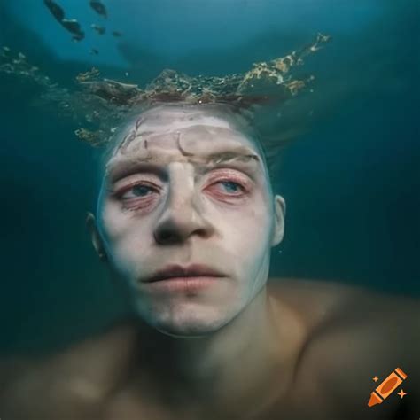Mans Face Submerged In Water