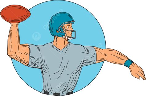 Quarterback Qb Throwing Ball Motion Circle Drawing Stretched Throw Scratched Vector Stretched