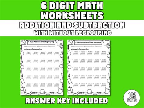 6 Digit Addition And Subtraction With And Without Regrouping Worksheets