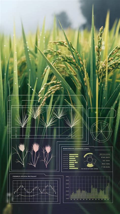 Digital Field Interface With Rice Cultivation Data Showcasing Agricultural Technology Stock