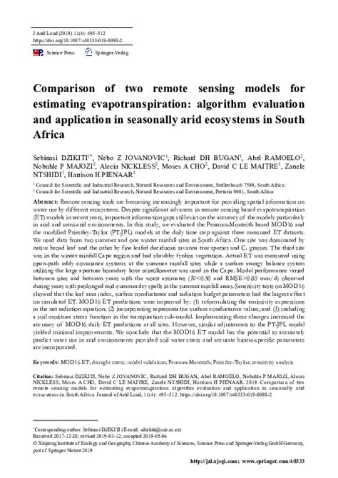 Pdf Comparison Of Two Remote Sensing Models For Estimating