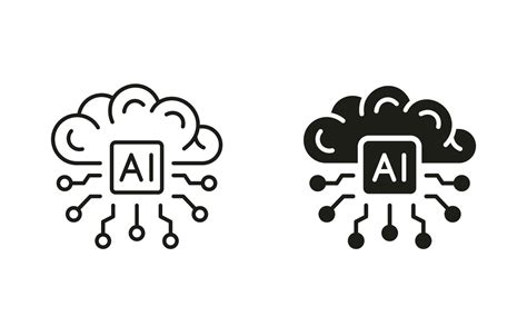 Artificial Intelligence Silhouette And Line Icons Set Human Brain With