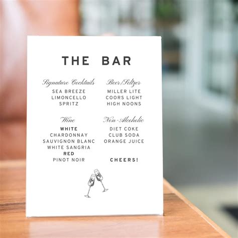 Classy Bar Menu Canva Template Bar Sign Signature Drinks Wedding