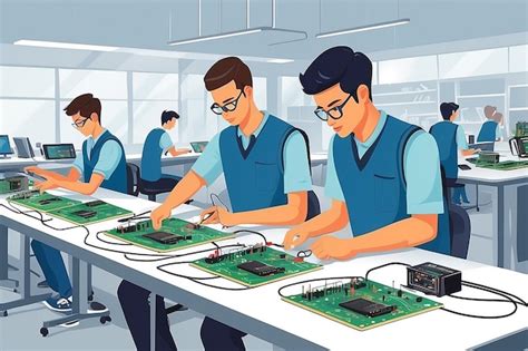 Premium Photo Students Assembling Electronic Circuits Vector Flat Style Illustration