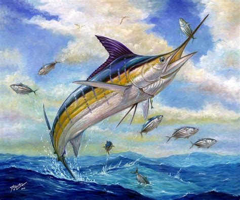 The Blue Marlin Leaping To Eat By Terry Fox At