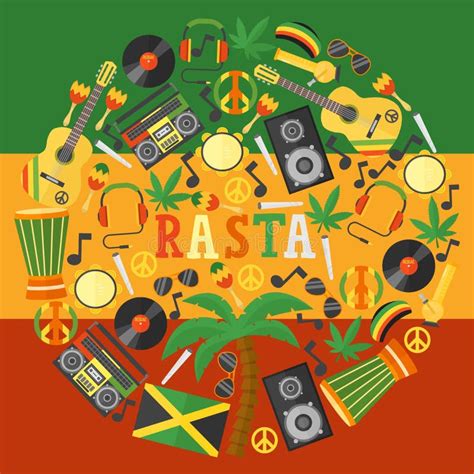 Jamaica Rastafarian Icons In Round Frame Composition Vector