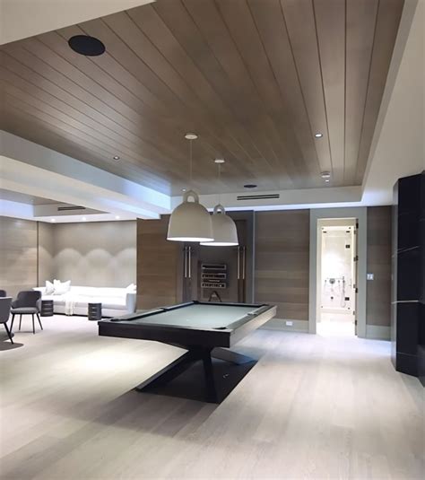 Modern Wood Ceiling With Pool Table