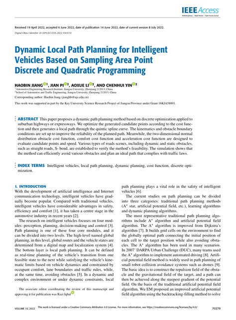 Pdf Dynamic Local Path Planning For Intelligent Vehicles Based On
