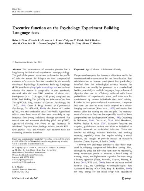 Pdf Executive Function On The Psychology Experiment Building Language
