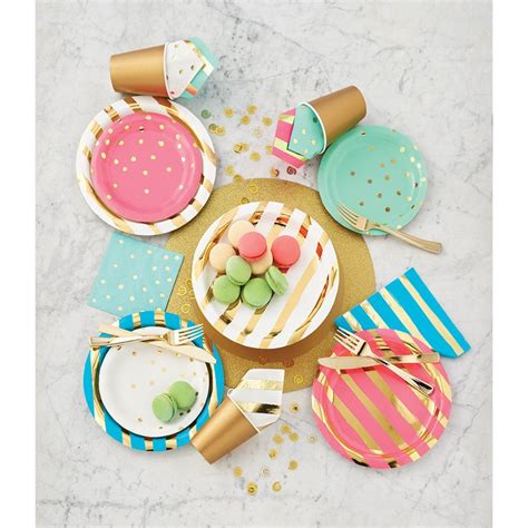 Gold Party Plates Blue Fancy Party Plates Blue Striped Etsy