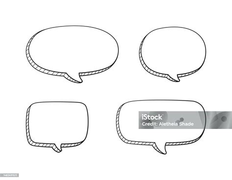 손으로 그린 3d 빈 말풍선 생각 말하기 말하기 텍스트 상자 배너 흑백 색상 평면 디자인 벡터 그림의 컬렉션 세트 텍스트 박스에 대한 스톡 벡터 아트 및 기타 이미지