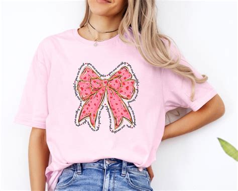 Valentine Coquette Pink Bow Tshirt Valentines Day Heart Shirt