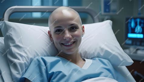 Premium Ai Image Bald Girl Smiling In Cancer Hospital Bed