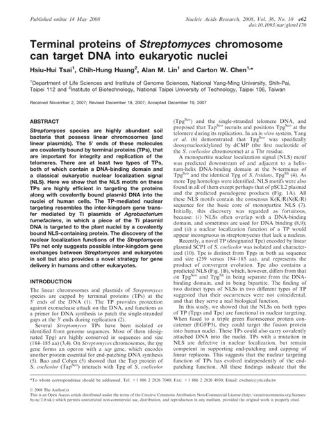 Pdf Terminal Proteins Of Streptomyces Chromosome Can Target Dna Into