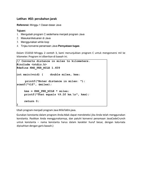 Perubahan Jarak Java Programming Latihan 02 Perubahan Jarak