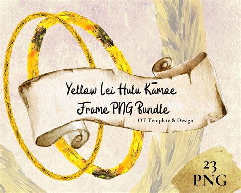 Yellow Lei Hulu Kamoe Hawaiian Png Frame Bundle Digital Instant
