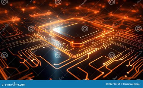 Microchip Glowing In Light Orange Colors Technological And Futuristic