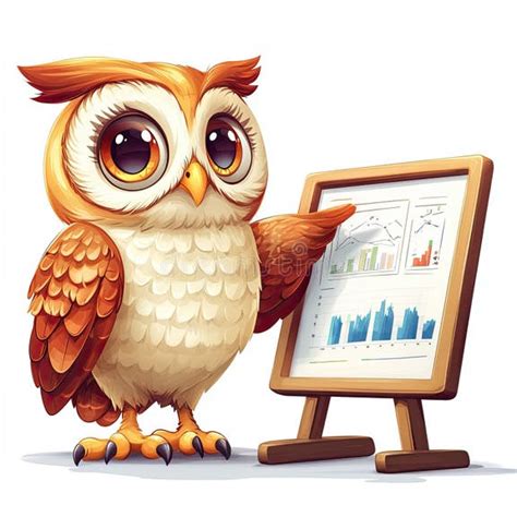 Confident Owl Presenting Data On Whiteboard With Colorful Graphs And