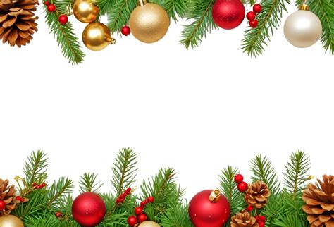 Christmas Horizontal Border With Pine Branches Ornaments And