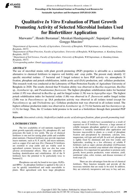 Pdf Qualitative In Vitro Evaluation Of Plant Growth Promoting