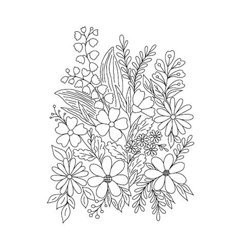 Premium Vector Outline Hand Drawn Composition Of Fancy Flowers For