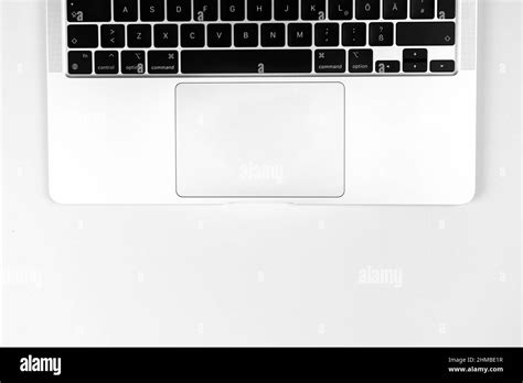 Modern Laptop Keyboard Flat Lay Silver Background Office Workplace