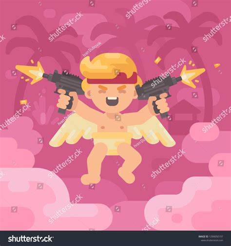 Cute Cupid Shooting Two Uzis Tropical Stock Illustration 1290050197 Shutterstock