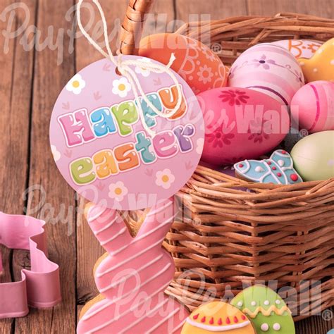 Happy Easter Daisy Easter Printable Circle Tags Cupcakes Toppers Cookie Tags Instant