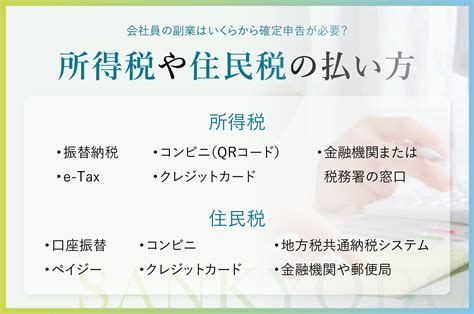 会社員の副業はいくらから確定申告が必要？金額や税金の払い方を徹底解説 Sankyodo税理士法人グループ（サン共同税理士法人）