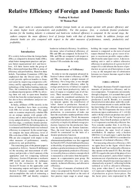 Pdf Relative Efficiency Of Foreign And Domestic Banks