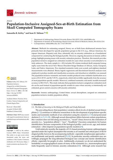 Pdf Population Inclusive Assigned Sex At Birth Estimation From Skull