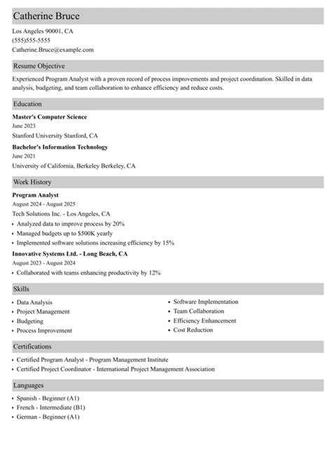 Program Analyst Resume Examples And Templates