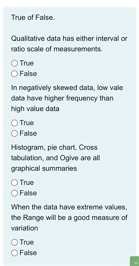 Solved True Of False Qualitative Data Has Either Interval Chegg Com